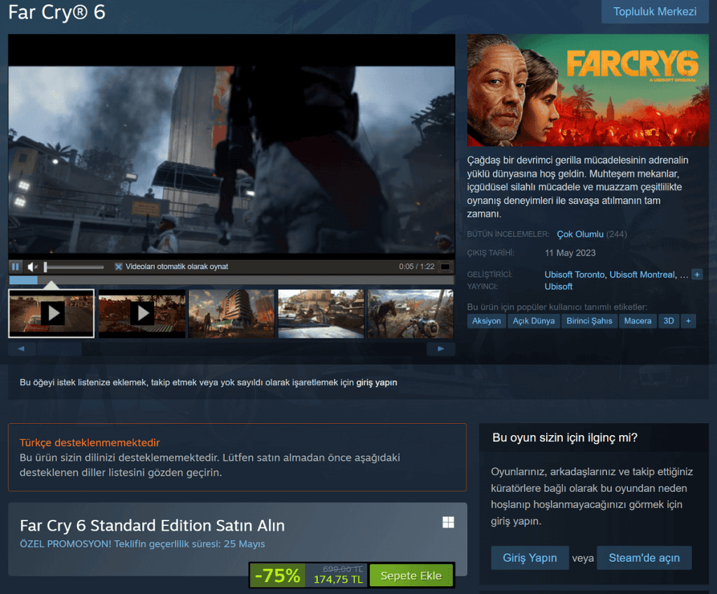 Far Cry 6 Steam’de! %75 İndirimle Geliyor